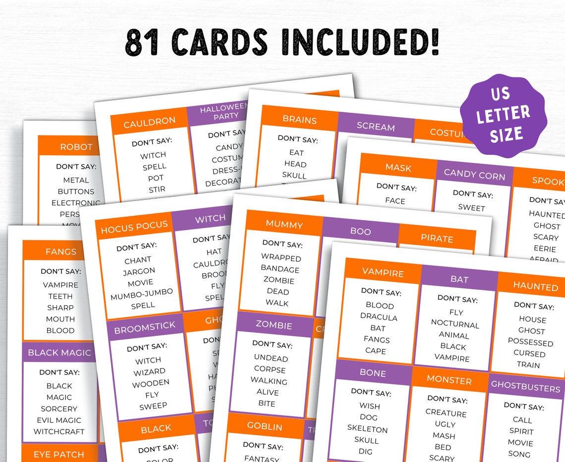 Halloween Taboo Game, Family Party Game, Printable Halloween Family ...