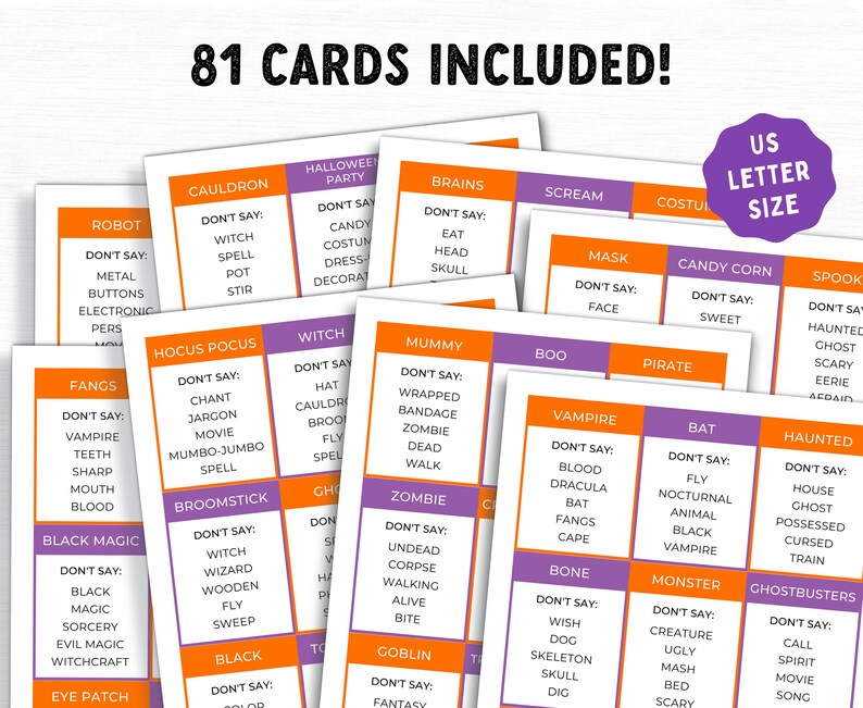 Halloween Taboo Game, Family Party Game, Printable Halloween Family ...