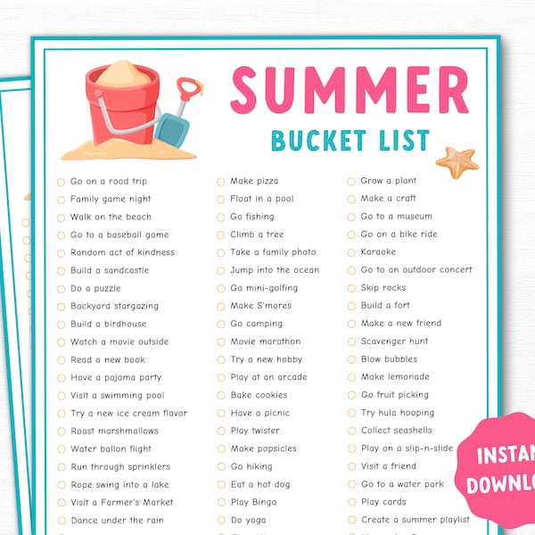 Summer Kids Checklist - Etsy
