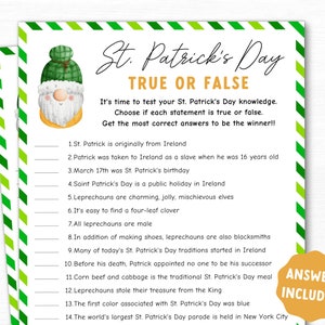 St. Patrick's Day True or False Game Printable St. - Etsy