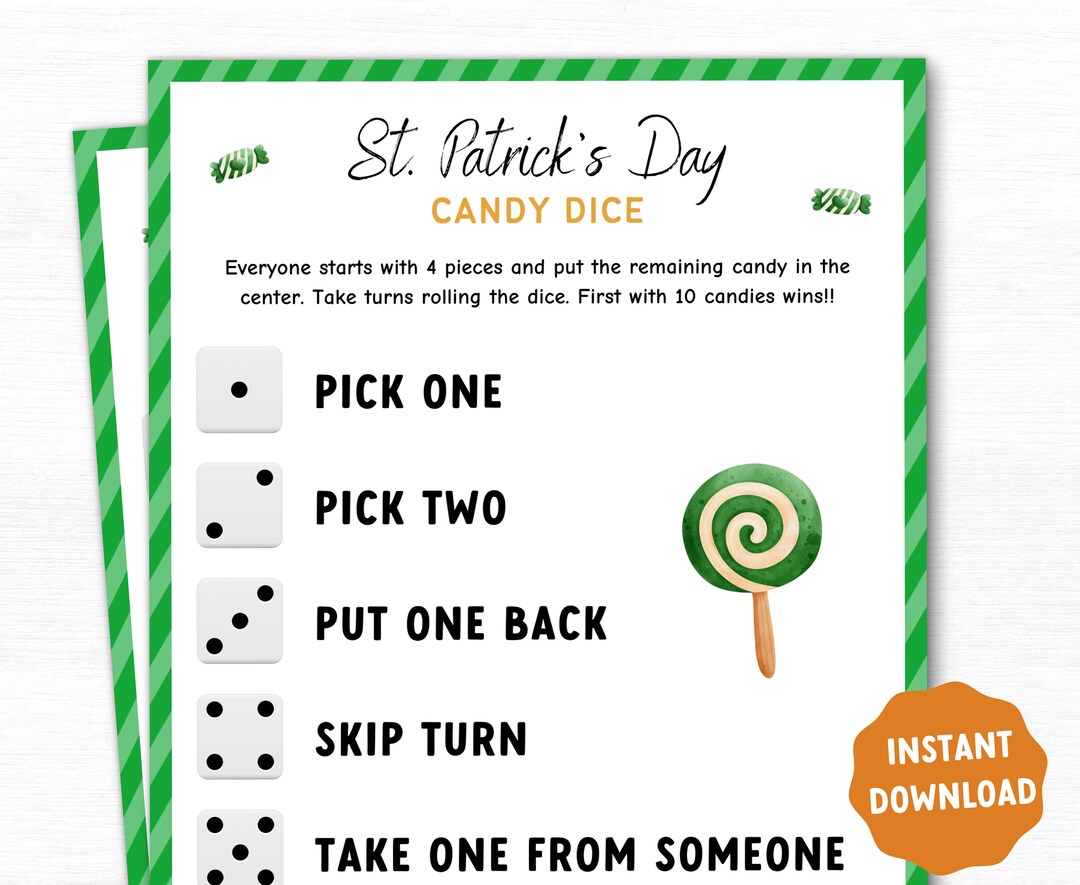 St. Patrick's Day Candy Dice Game, Printable Patrick's Day Game for ...