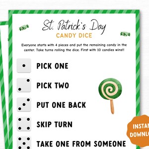 St. Patrick's Day Candy Dice Game, Printable Patrick's Day Game for ...