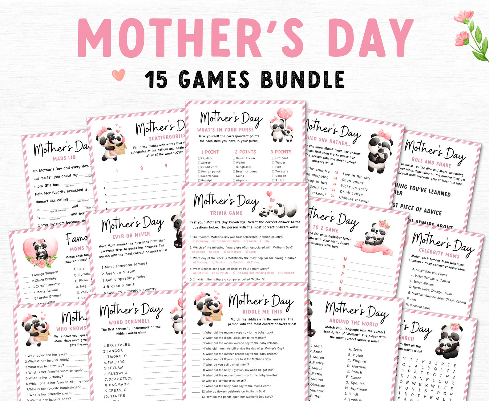 15 Mother's Day Games Bundle, Printable Games for Kids and Adults ...