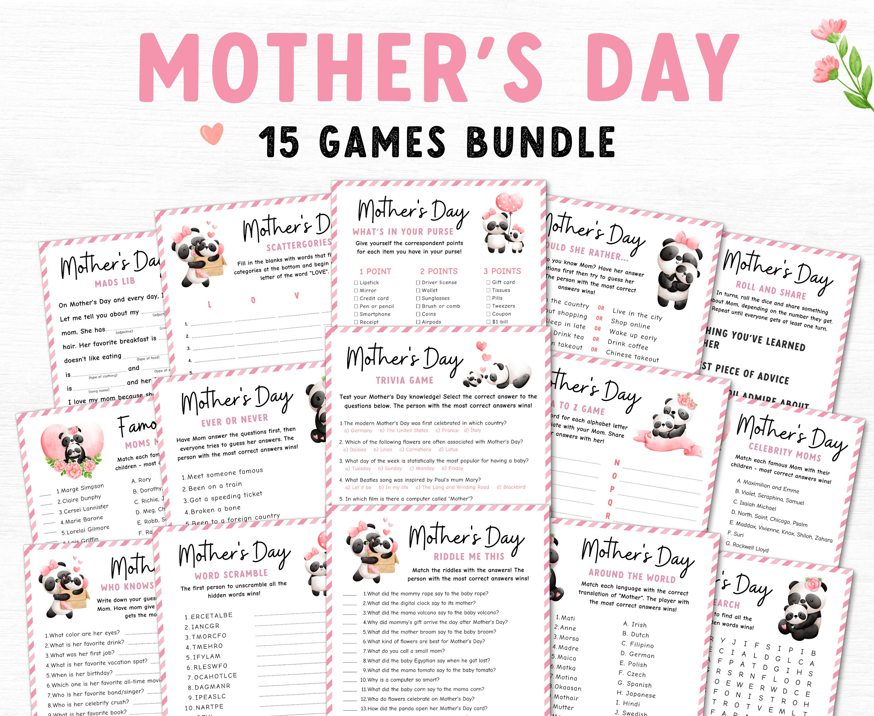 15 Mother's Day Games Bundle, Printable Games for Kids and Adults ...