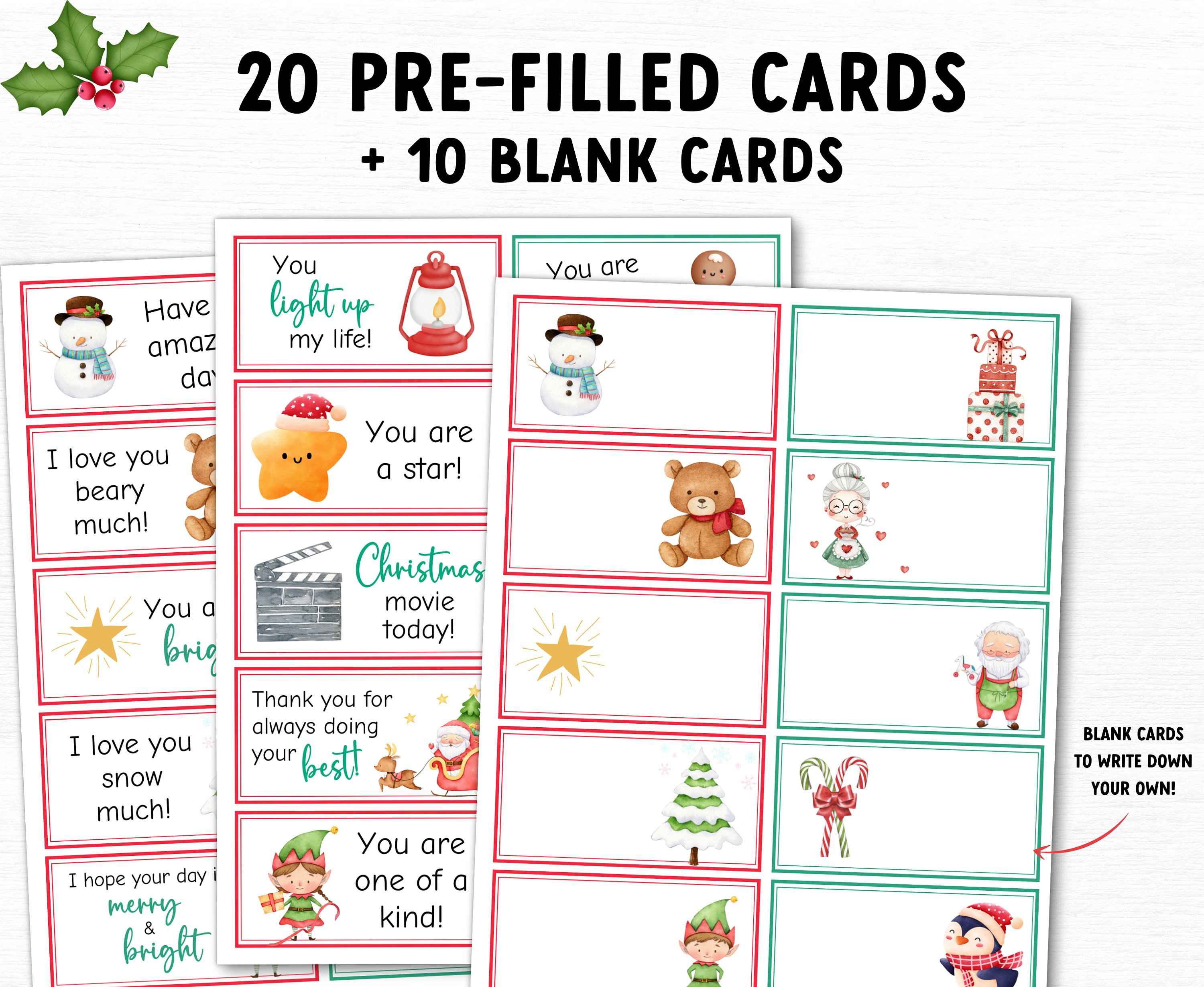 Christmas Lunch Box Notes for Kids, Winter Lunchbox Notes, Printable ...