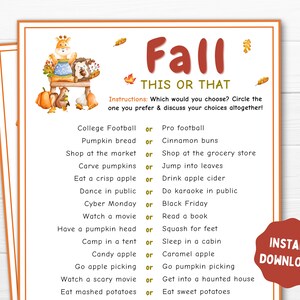 Autumn This or That Printable Game Printable Fall Party Game - Etsy