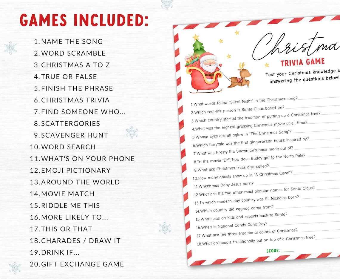 20 Christmas Games Bundle, Printable Christmas Party Games, Christmas ...