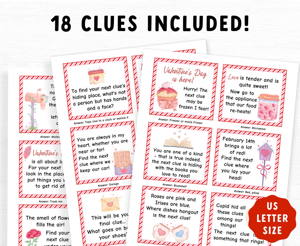 Valentines Day Treasure Hunt, Valentines Scavenger Hunt for Kids ...