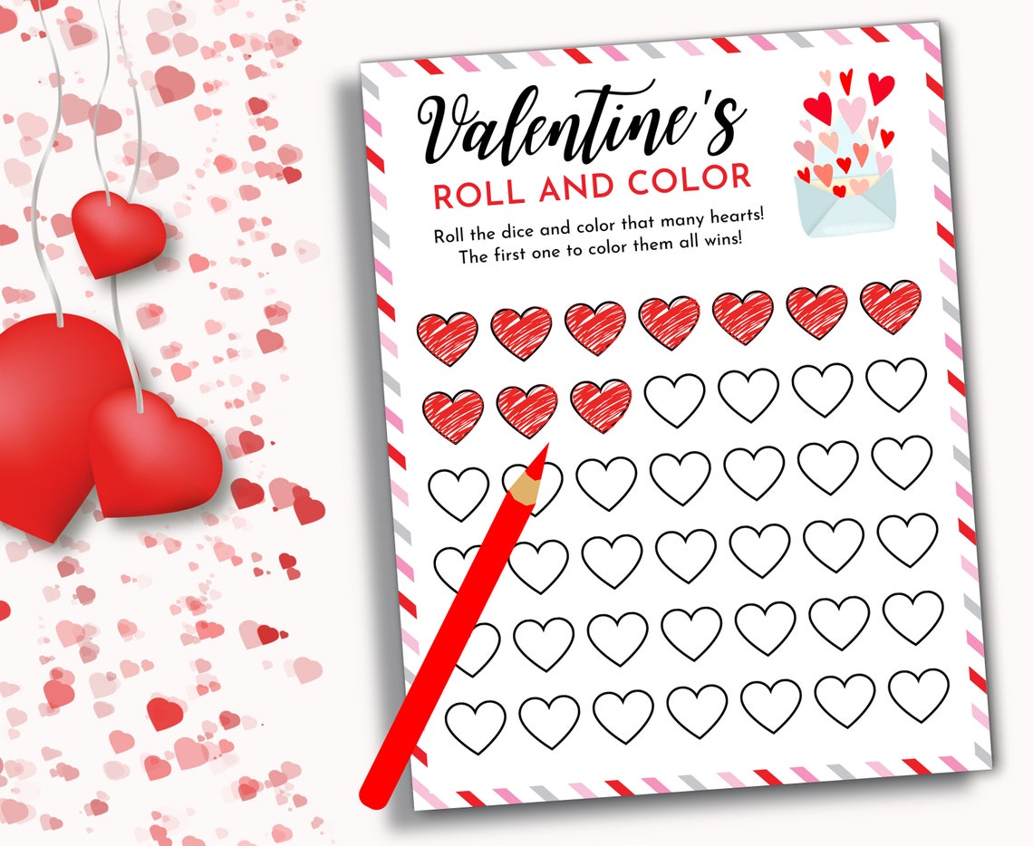 Roll and Color Valentine's Day Printable Game | Etsy
