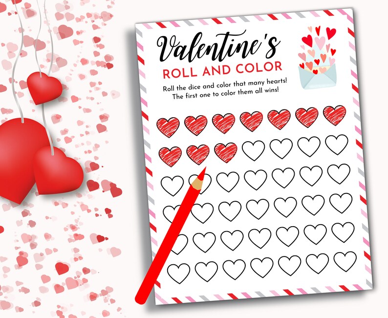 Roll and Color Valentine's Day Printable Game | Etsy