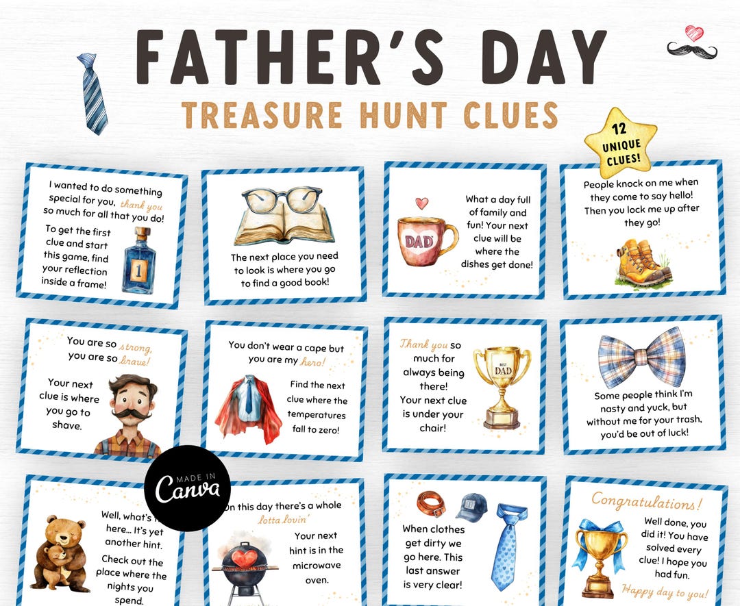 Father's Day Treasure Hunt Clues, Scavenger Hunt for Kids and Adults ...