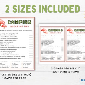 Camping Riddle Me This Printable Game Family Camping Game - Etsy