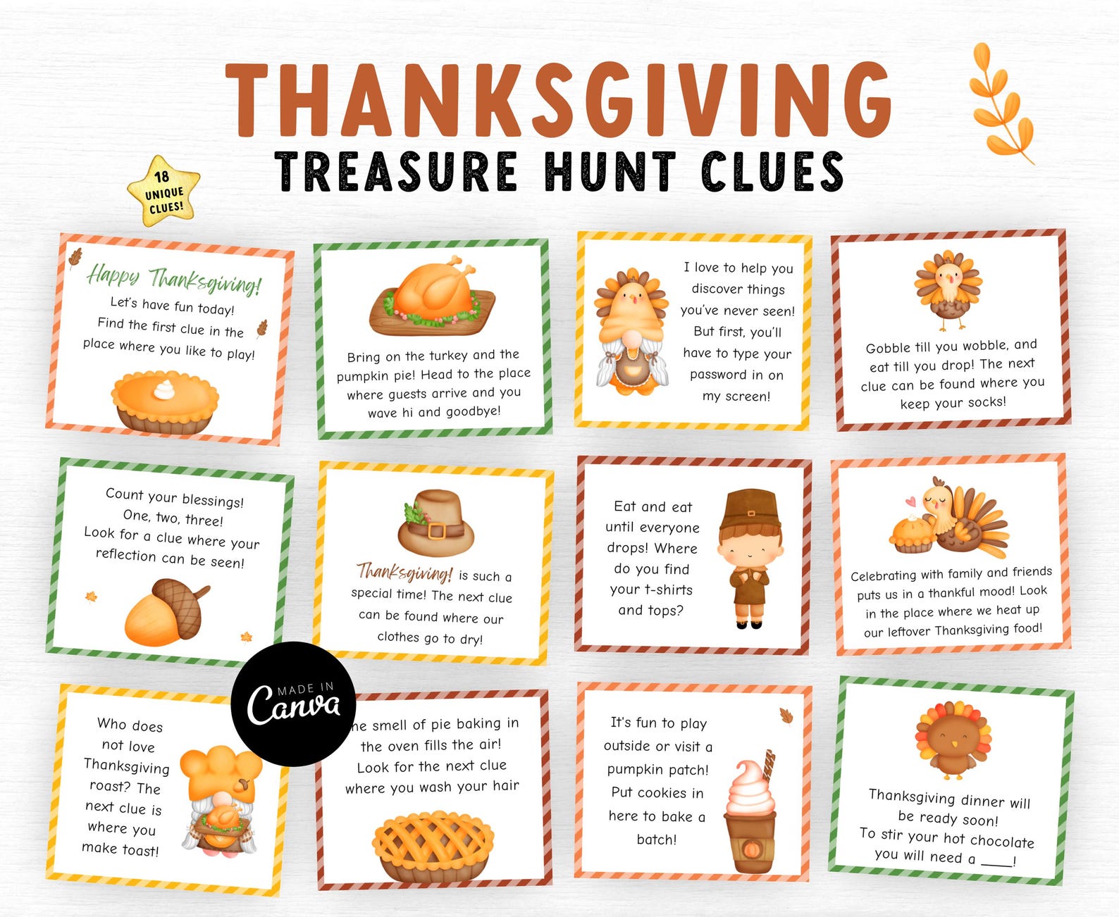 Editable Thanksgiving Treasure Hunt for Kids, Treasure Hunt Clues ...