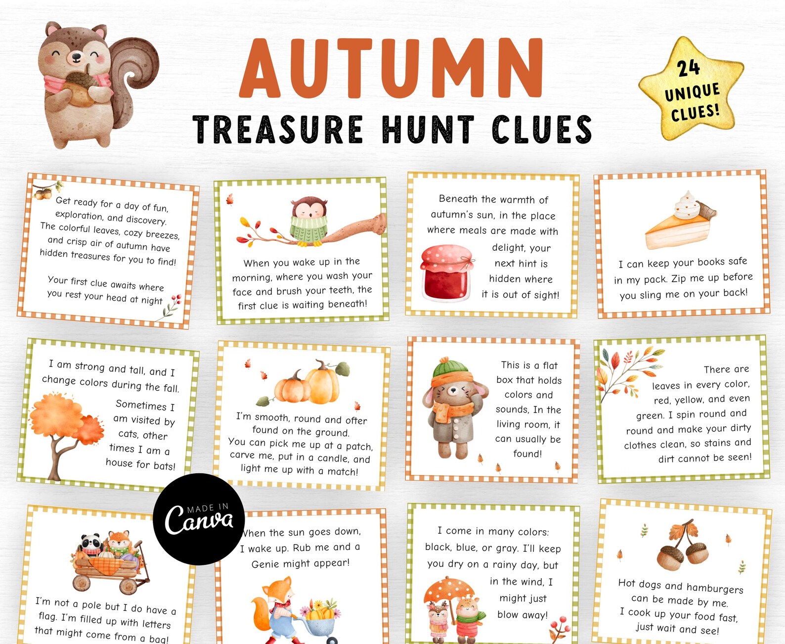 Editable Autumn Scavenger Hunt for Kids, Outdoor Treasure Hunt Clues ...