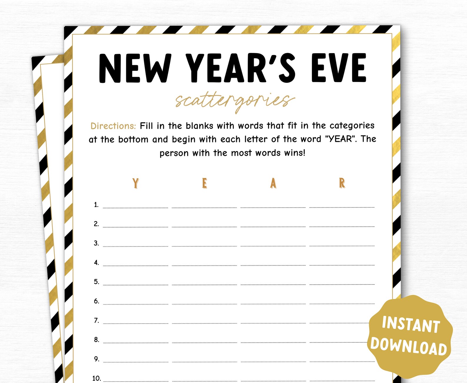 New Years Eve Scattergories Game, New Year Games Printable, New Years ...