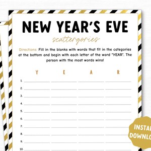 New Years Eve Scattergories Game, New Year Games Printable, New Years ...