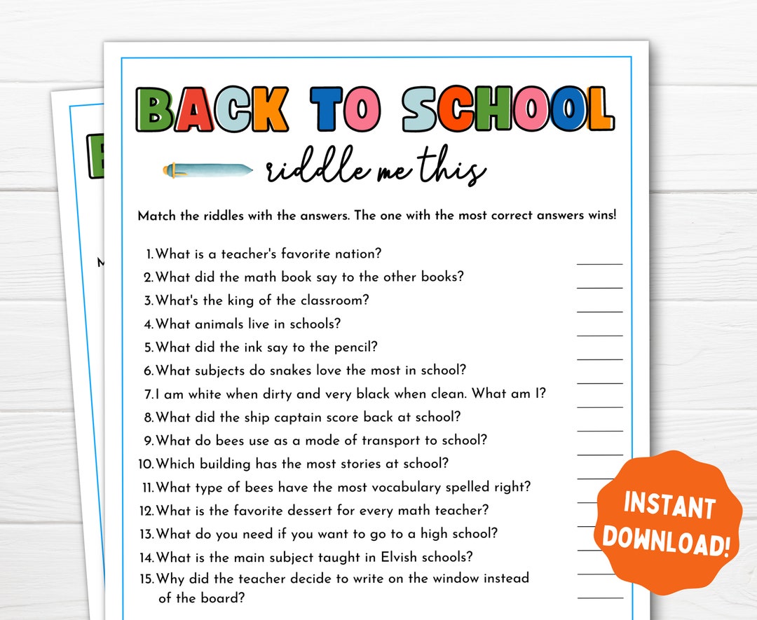 Back to School Riddle Me This Printable Game Printable Back - Etsy