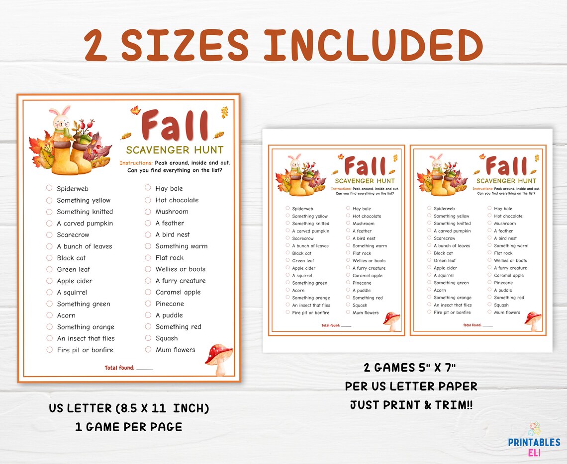 Autumn Scavenger Hunt Game Printable Fall Party Game Autumn - Etsy