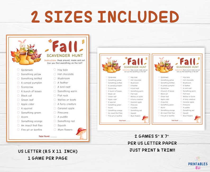 Autumn Scavenger Hunt Game Printable Fall Party Game Autumn - Etsy