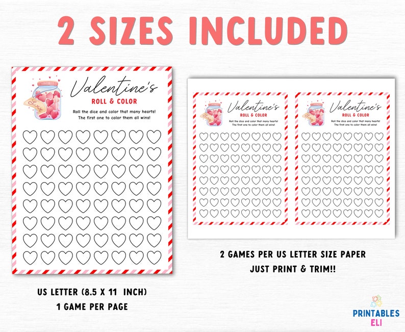 Roll and Color Valentines Day Printable Game, Valentines Activity for ...