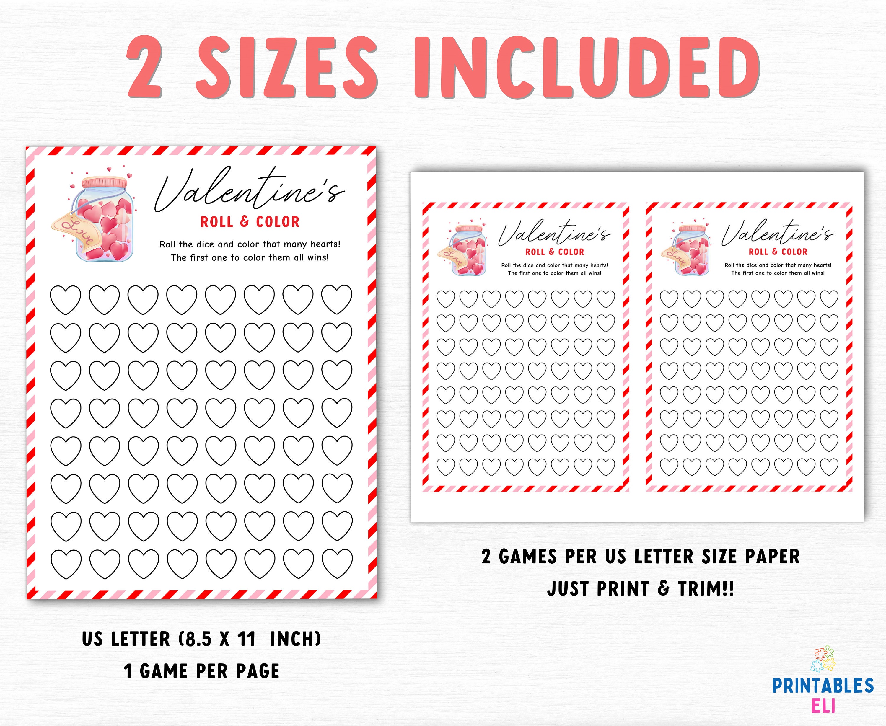 Roll and Color Valentines Day Printable Game, Valentines Activity for ...