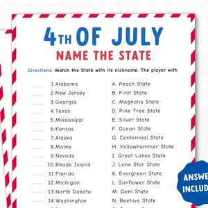 Fourth of July Printable Game, 4th of July Name the State, Printable ...
