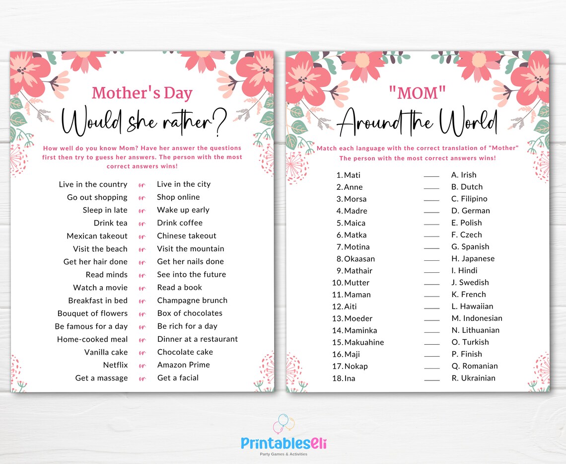 Printable Mother's Day Game Bundle Printable Mothers Day - Etsy