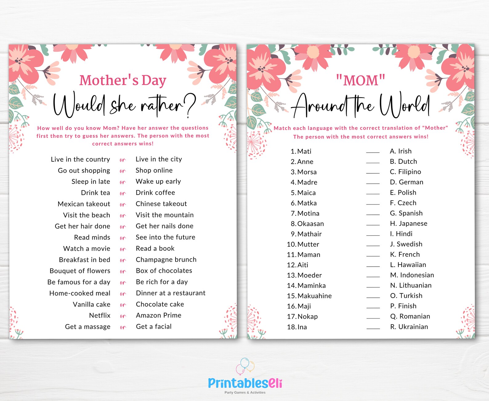 Printable Mother's Day Game Bundle Printable Mothers Day - Etsy
