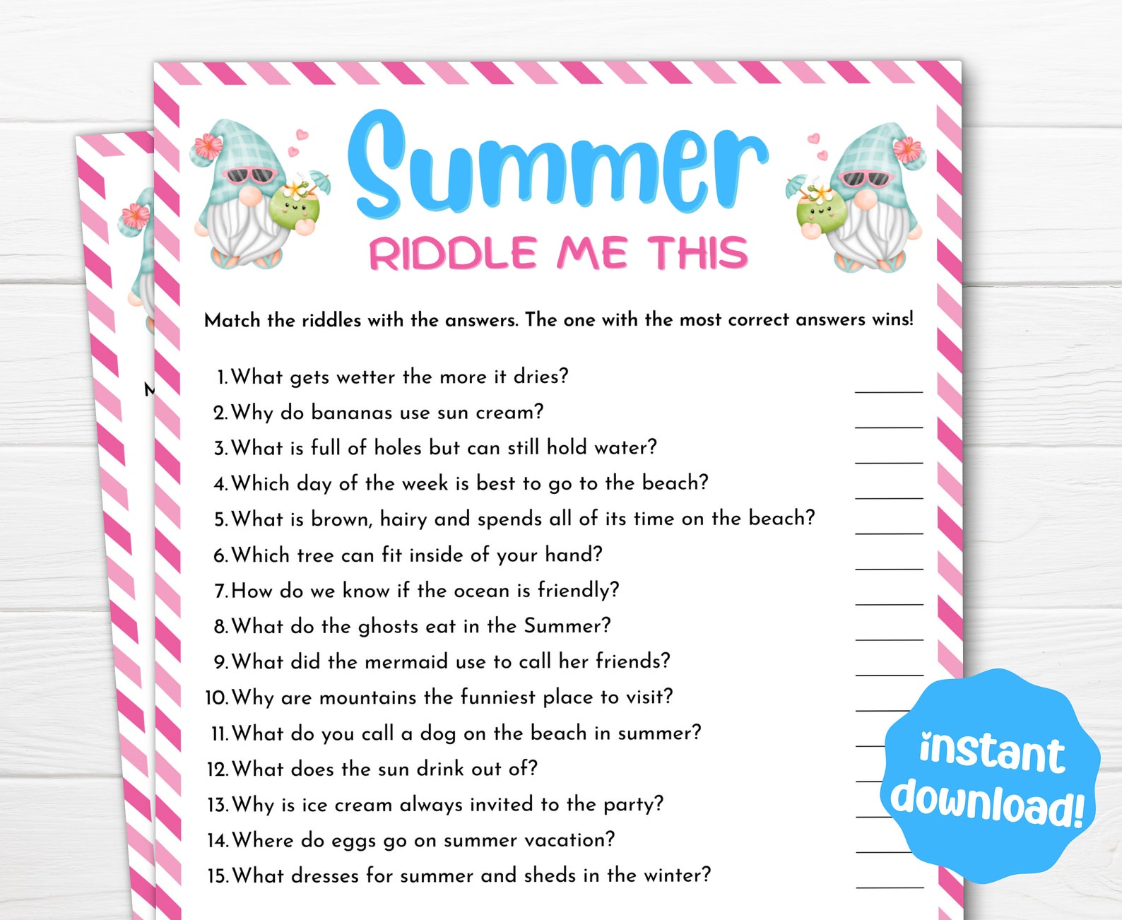 Summer Riddle Me This Printable Game Family Summer Game | Etsy