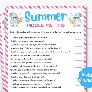 Summer Riddle Me This Printable Game Family Summer Game | Etsy