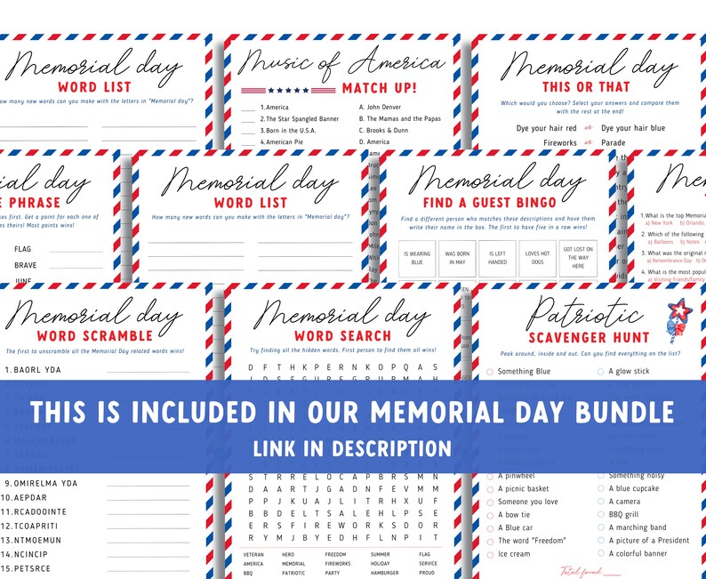 Printable Memorial Day Find the Guest Bingo Game, Memorial Day Game for ...