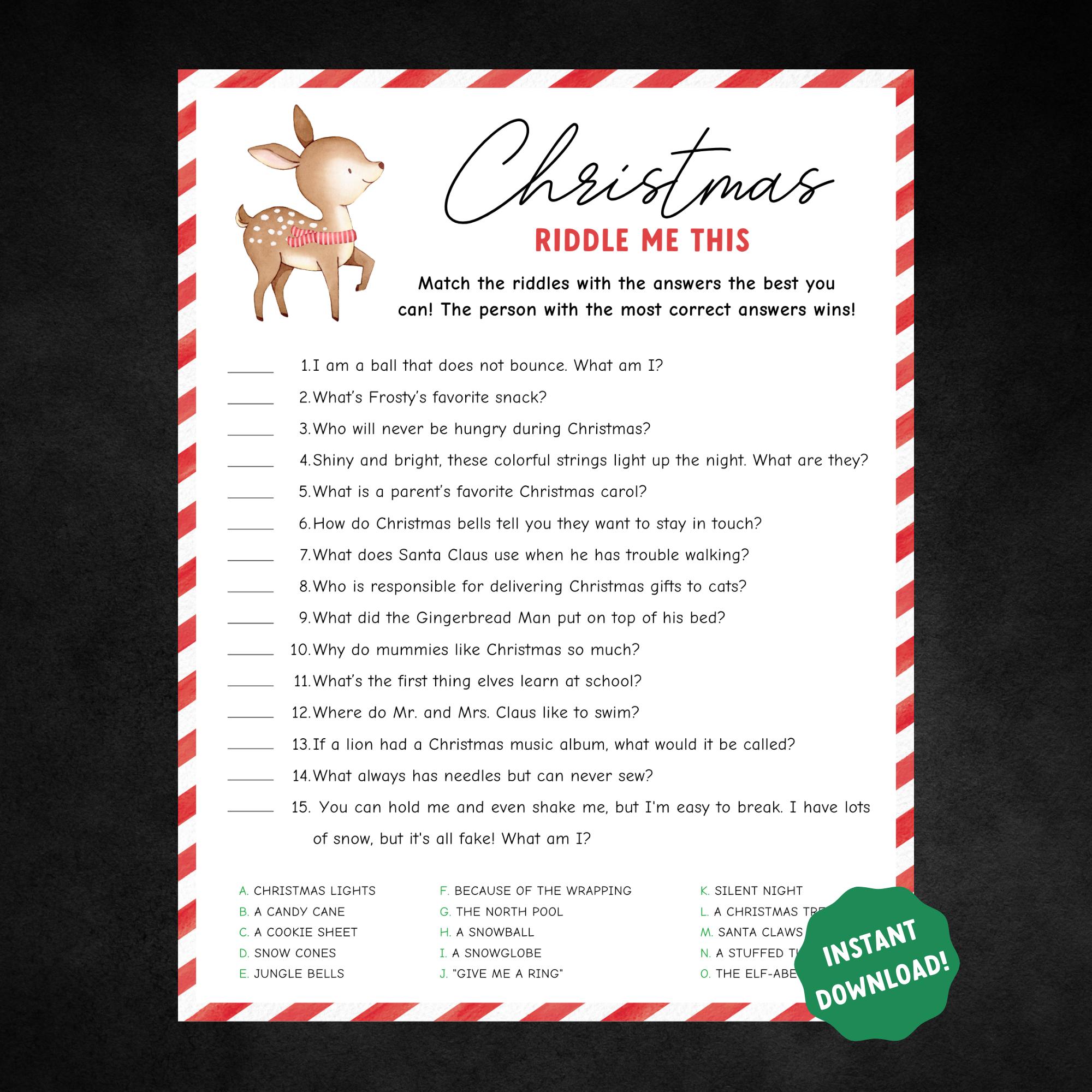 Christmas Riddle Me This Printable Game, Family Christmas Game ...