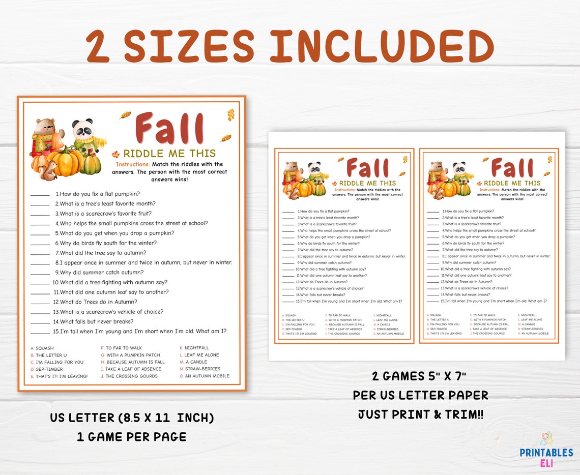 Autumn Riddle Me This Printable Game Family Fall Game - Etsy