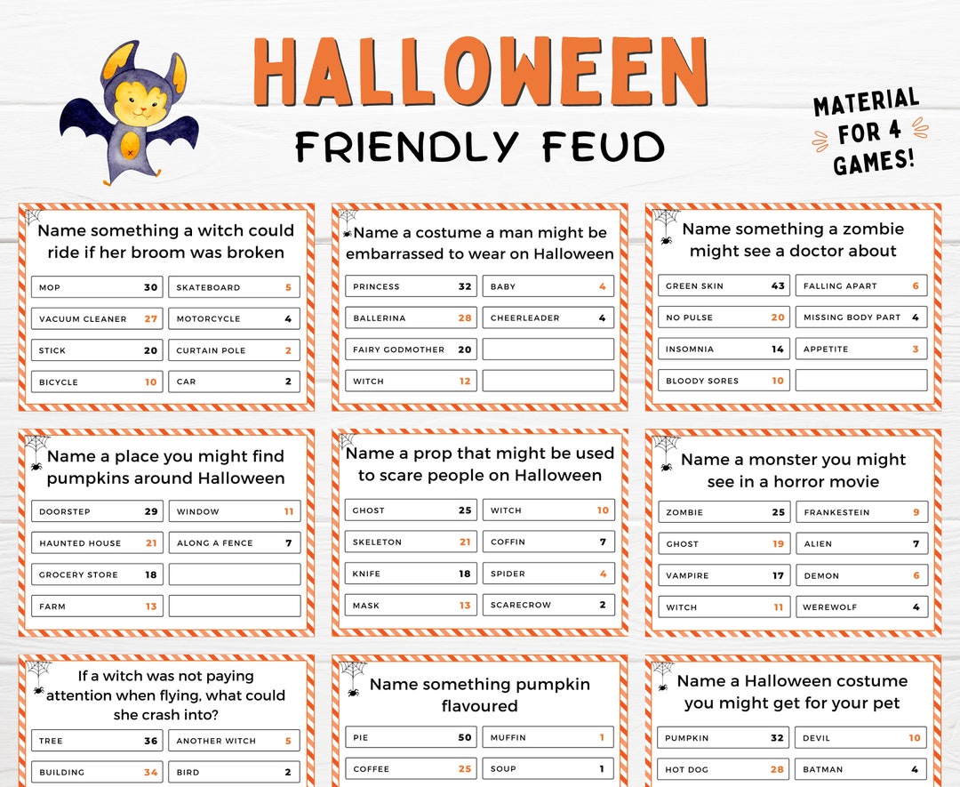 Halloween Friendly Feud Game, Halloween Party Game Printable, Family ...