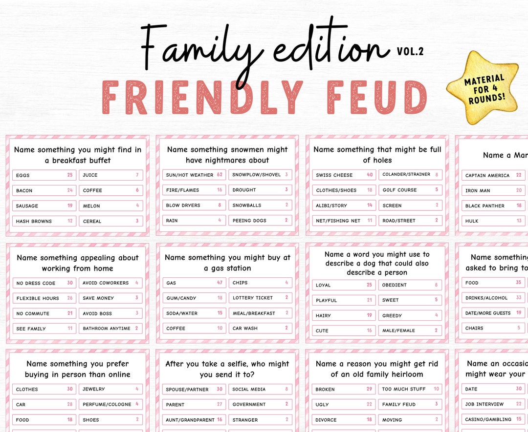Family Feud Game Printable, Family Game Night, Family Quiz, Friendly ...
