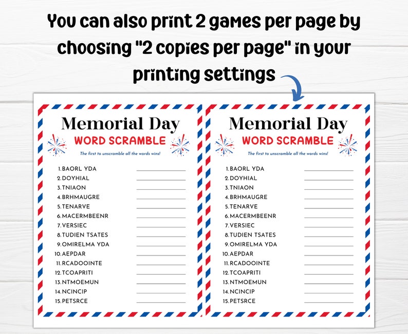 Printable Memorial Day Word Scramble Game Memorial Day Game - Etsy