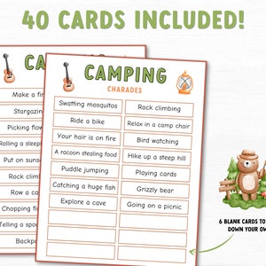 Camping Charades Printable Game, Camping Pictionary, Draw It Printable ...