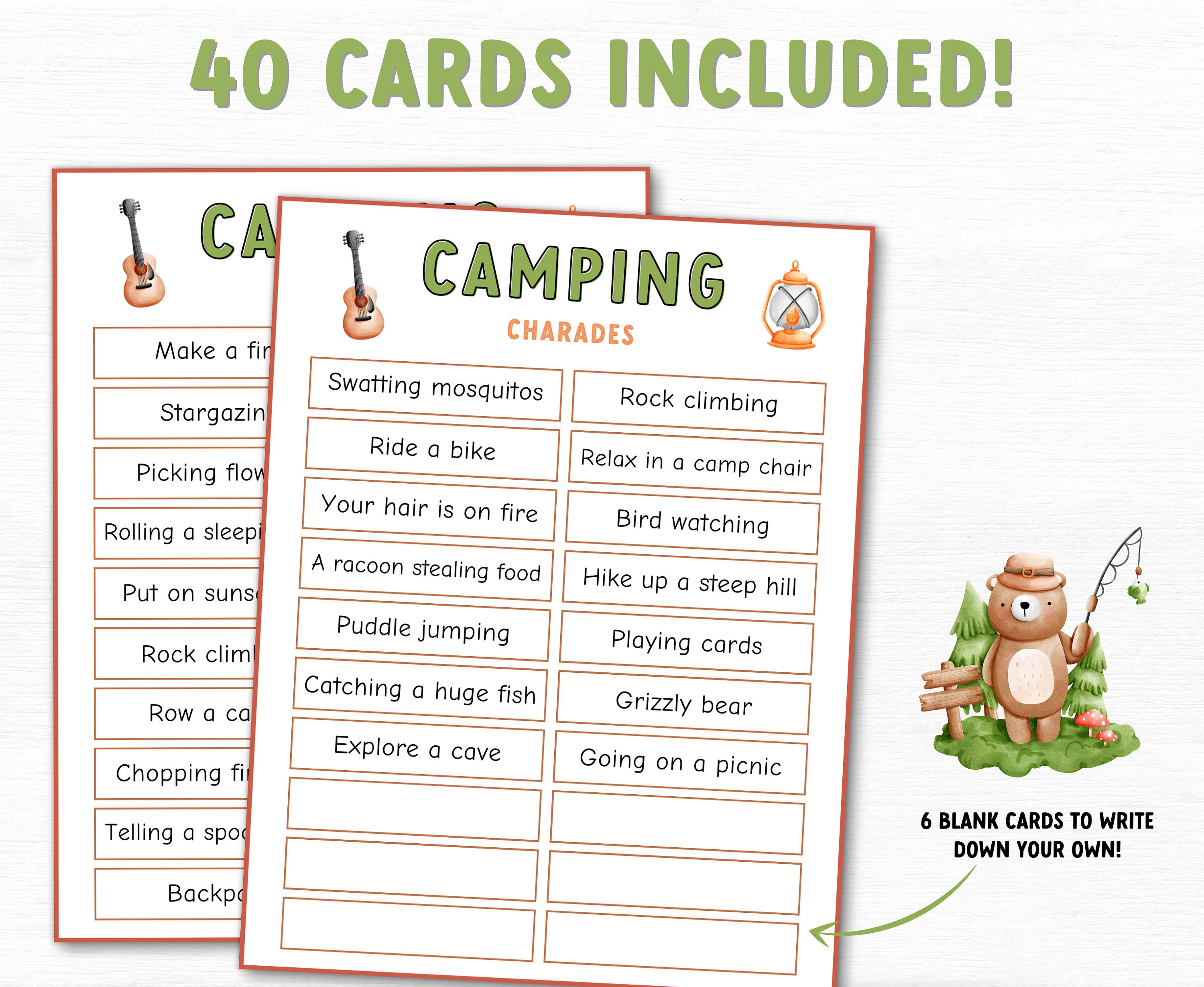 Camping Charades Printable Game, Camping Pictionary, Draw It Printable ...