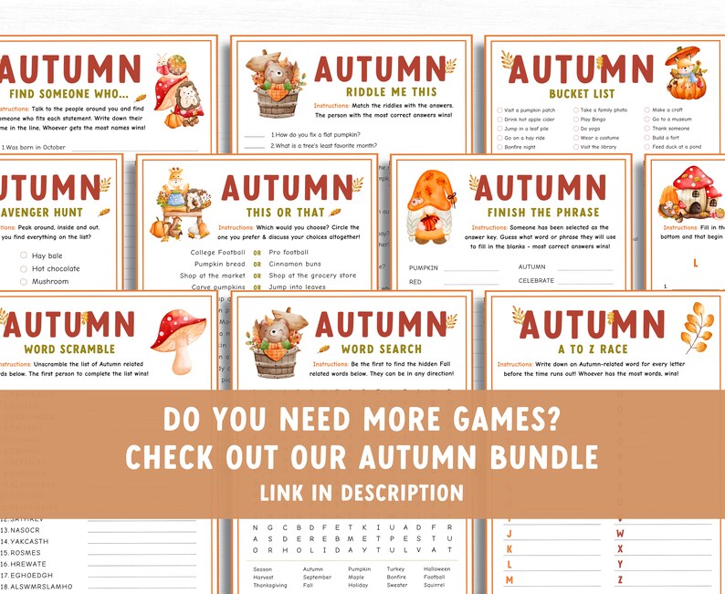 Autumn Word Scramble Printable Game, Fall Game, Printable Family Party ...