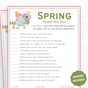 Spring Riddle Me This Game, Printable Spring Game for Adults ...