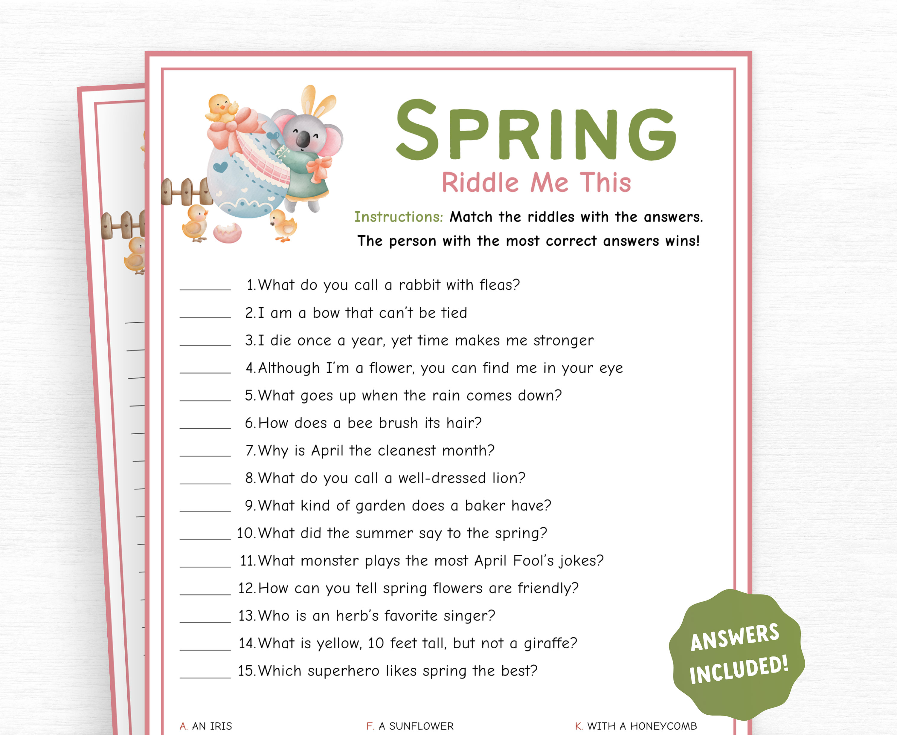 Spring Riddle Me This Game, Printable Spring Game for Adults ...