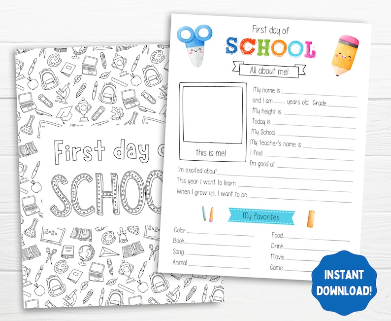 First Day of School Printable, Back to School Questionnaire Template ...