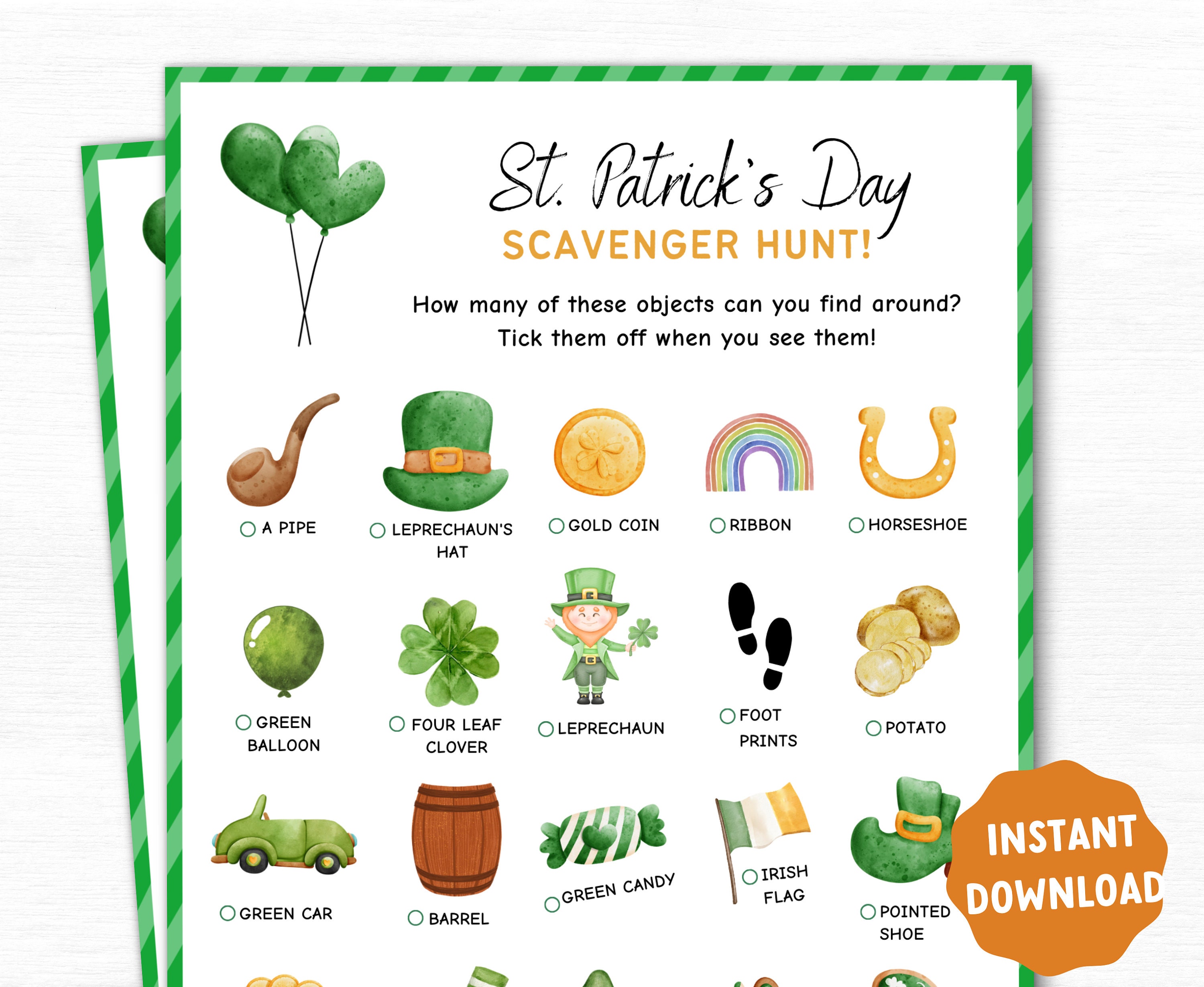 St. Patrick's Day Scavenger Hunt Printable Game, Patrick's Day Treasure ...