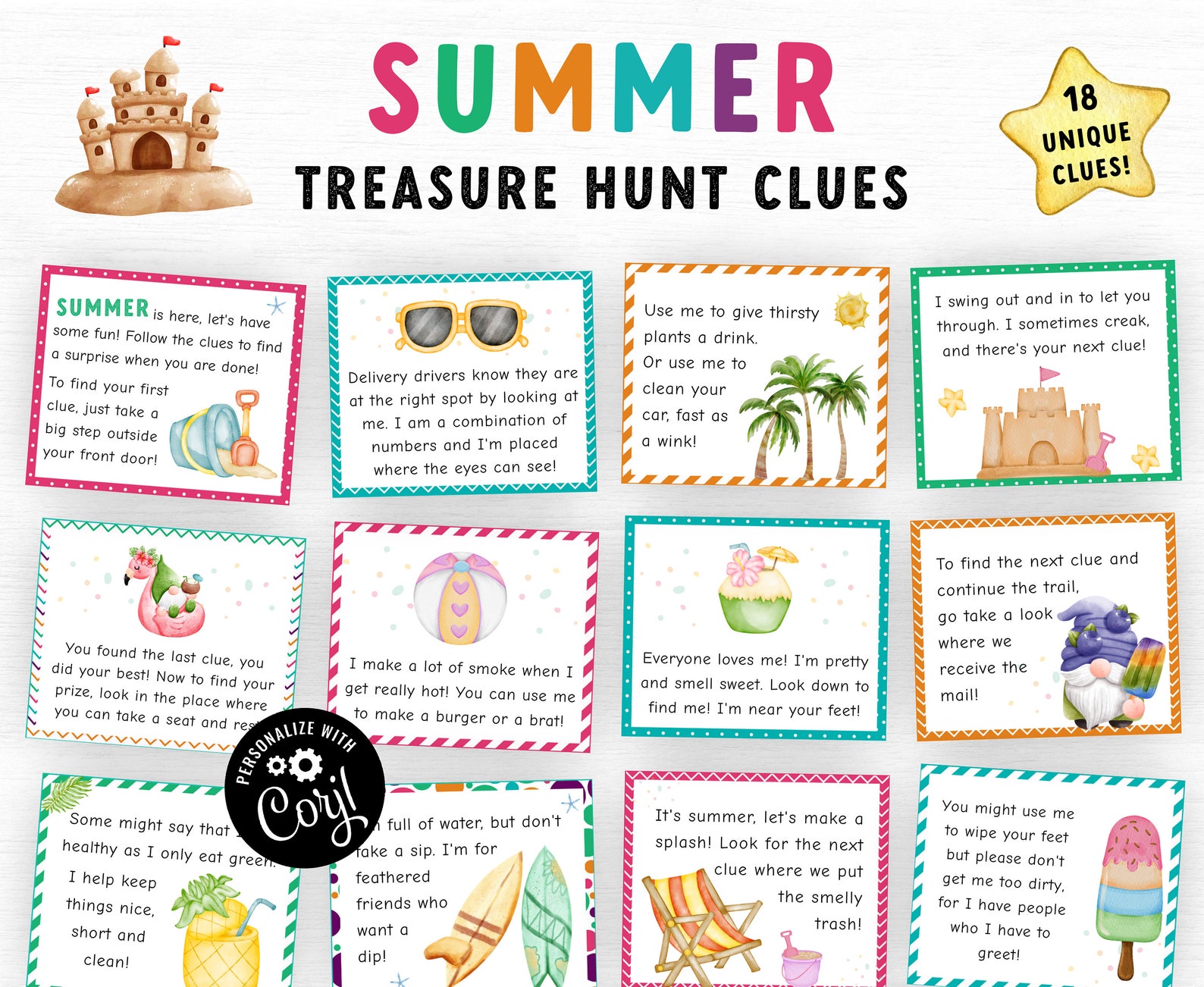 Editable Summer Scavenger Hunt for Kids, Outdoor Treasure Hunt Clues ...