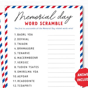 Printable Memorial Day Word Scramble Game, Memorial Day Game for Kids ...