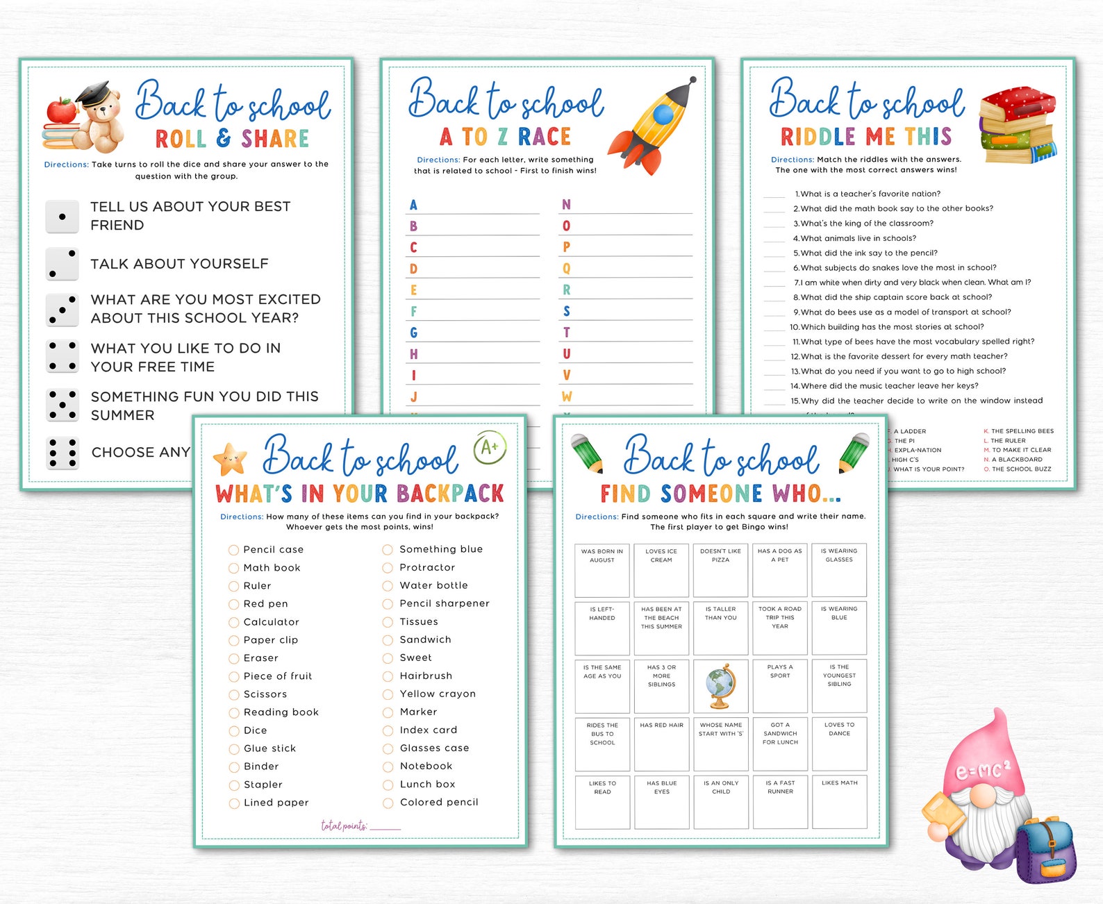 Back to School Games Bundle, Printable Back to School Games, First Day ...