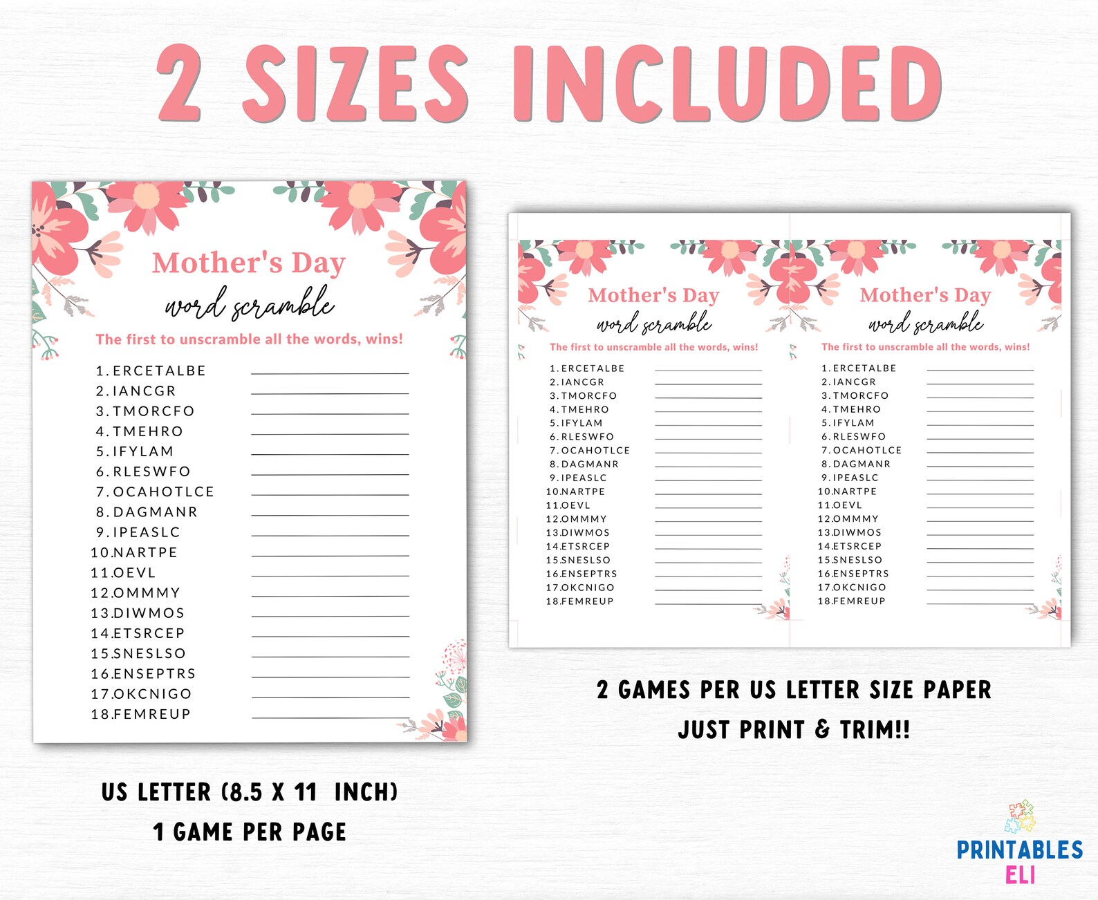 Mother's Day Word Scramble Game, Printable Mother's Day Game, Classroom ...
