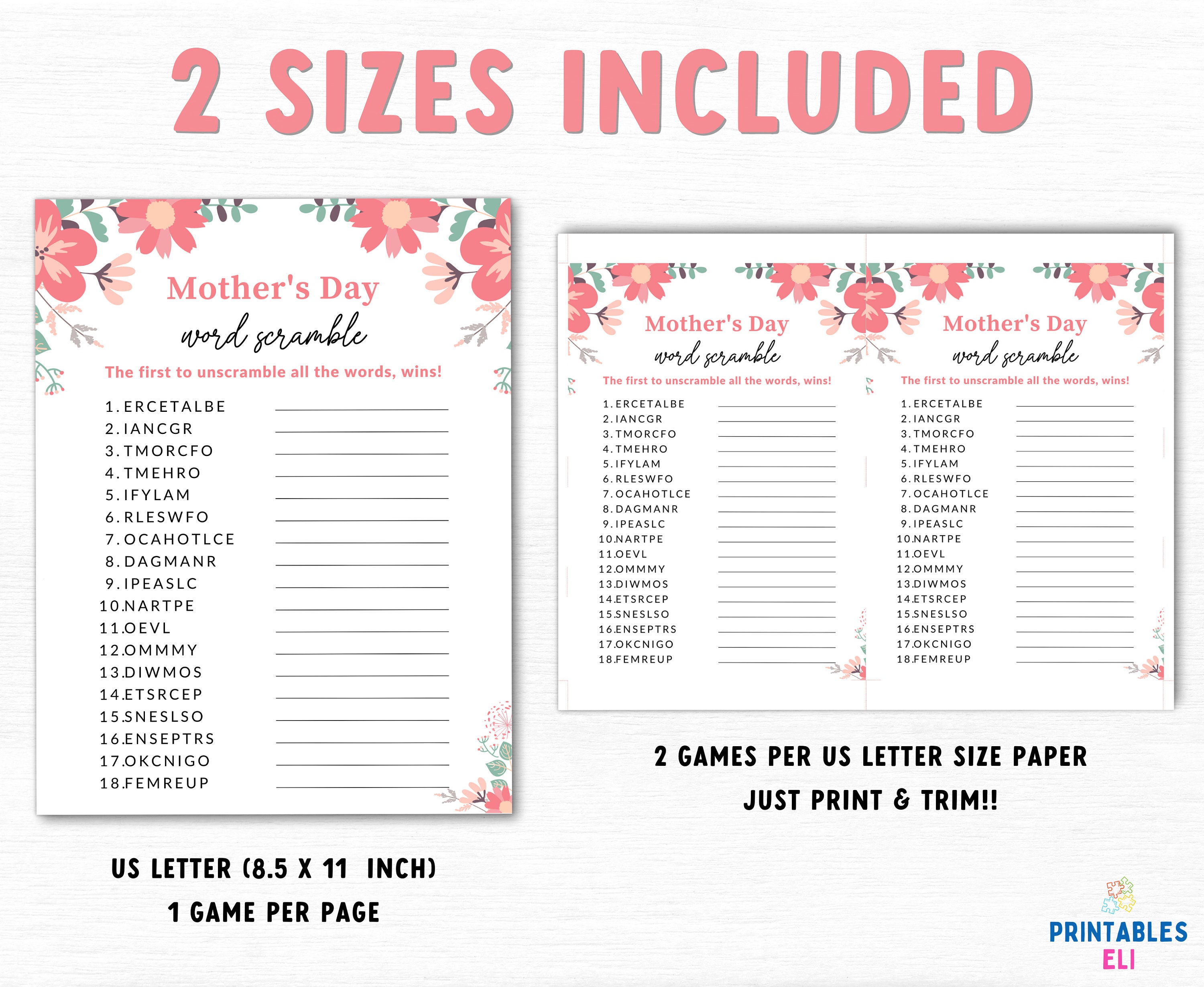 Mother's Day Word Scramble Game, Printable Mother's Day Game, Classroom ...