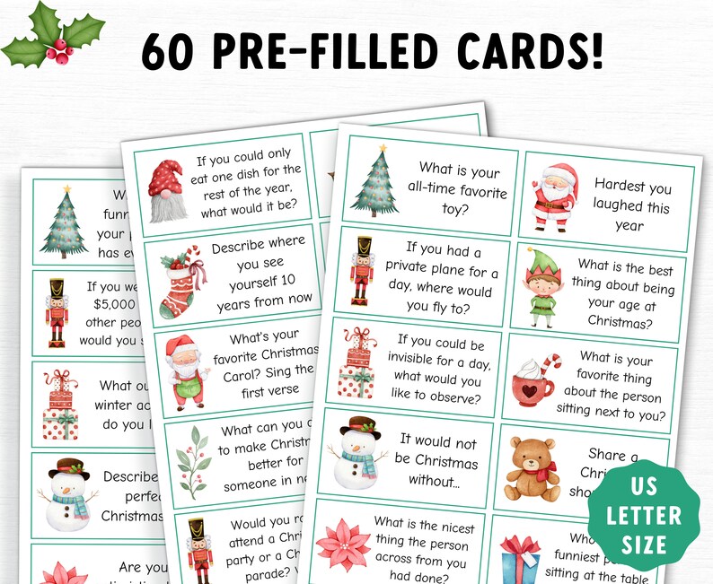 Christmas Conversation Starters, Christmas Party Game Printable, Family ...