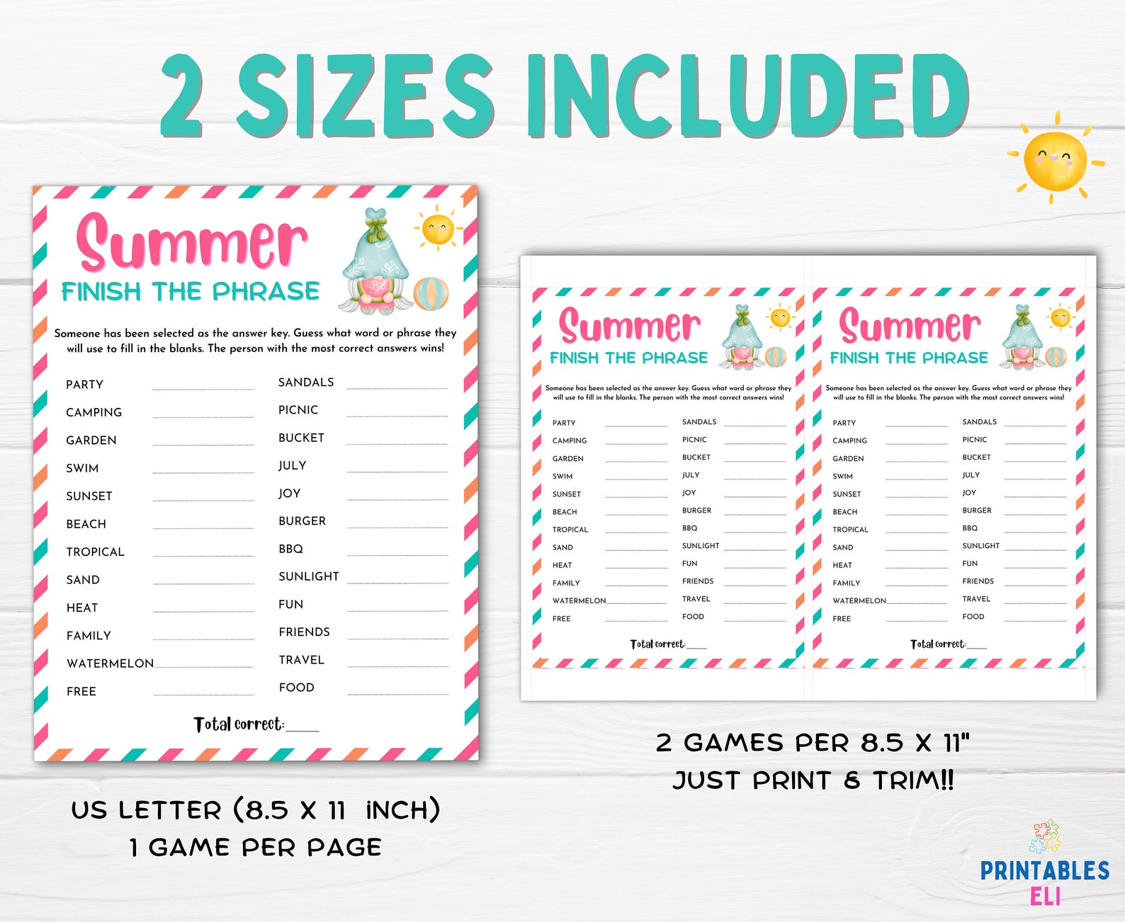 Summer Finish the Phrase Printable Game Family Summer Game - Etsy